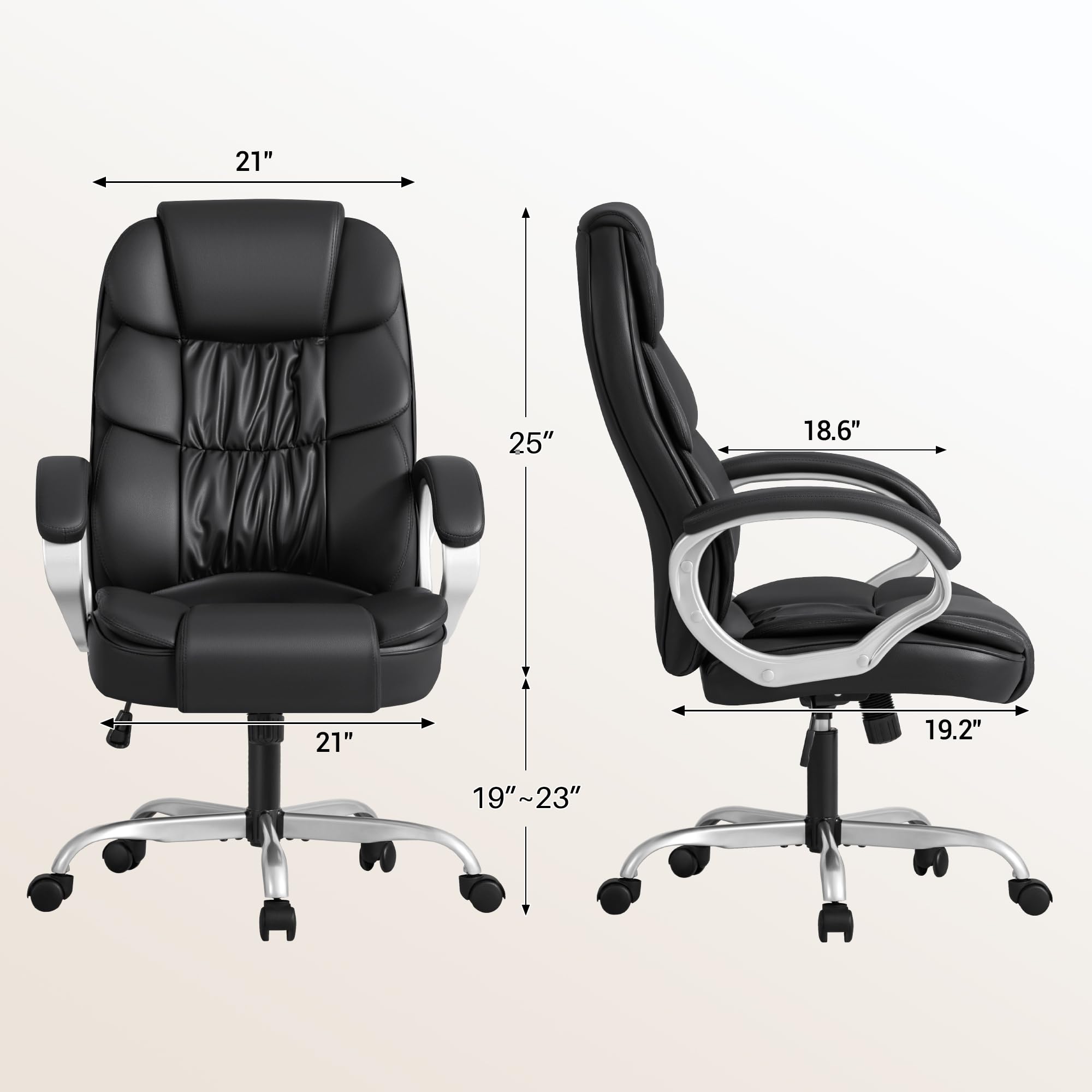 Homall Office Chair High Back Computer Chair Ergonomic Desk Chair, PU Leather Adjustable Height Modern Executive Swivel Task Chair with Padded Armrests and Lumbar Support (Black)