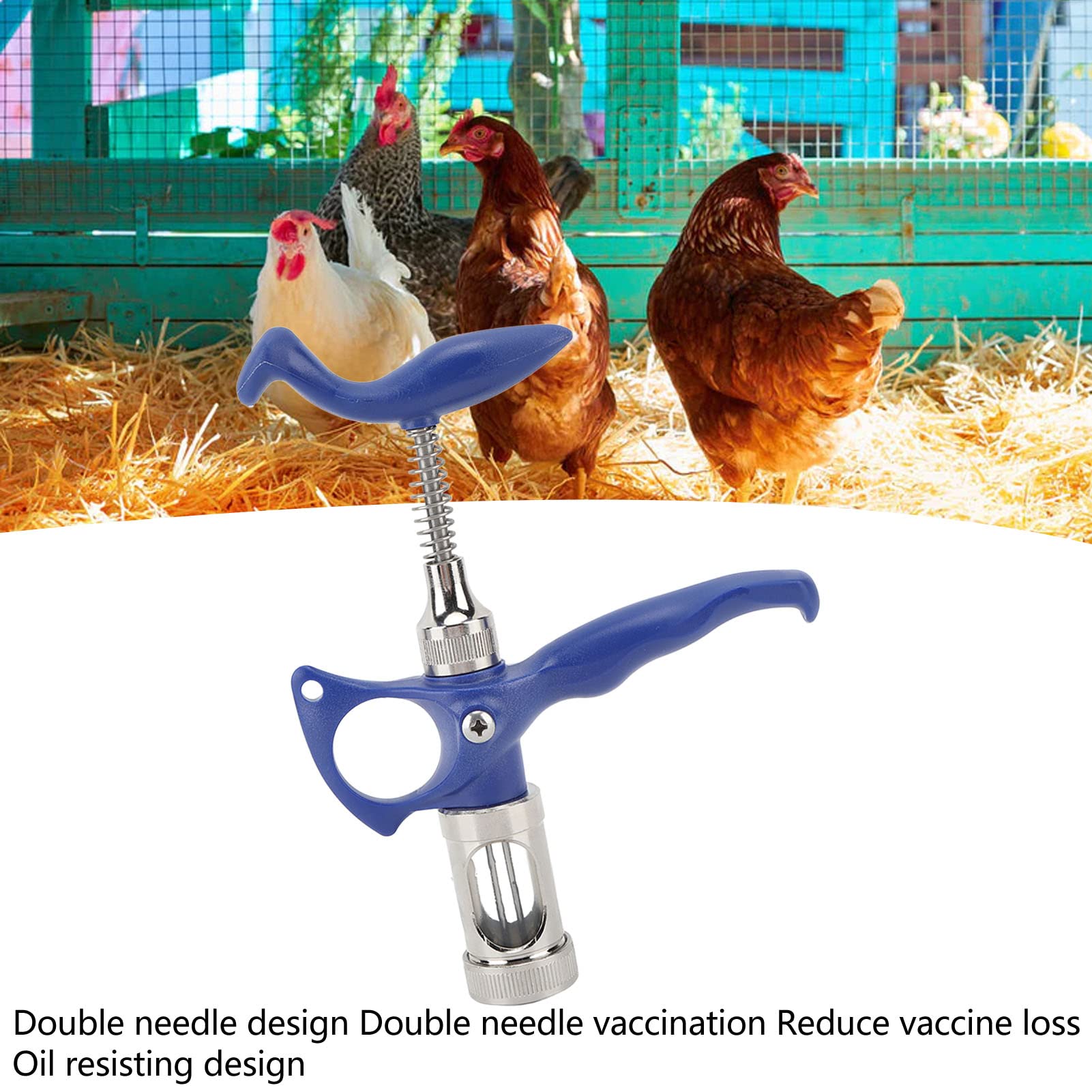 Jeanoko Livestock Syringe Chicken Pox Needle Type 136 5ml Syringe Stainless Steel Chicken Pox Vaccine Syringe Inoculator for Home Farm