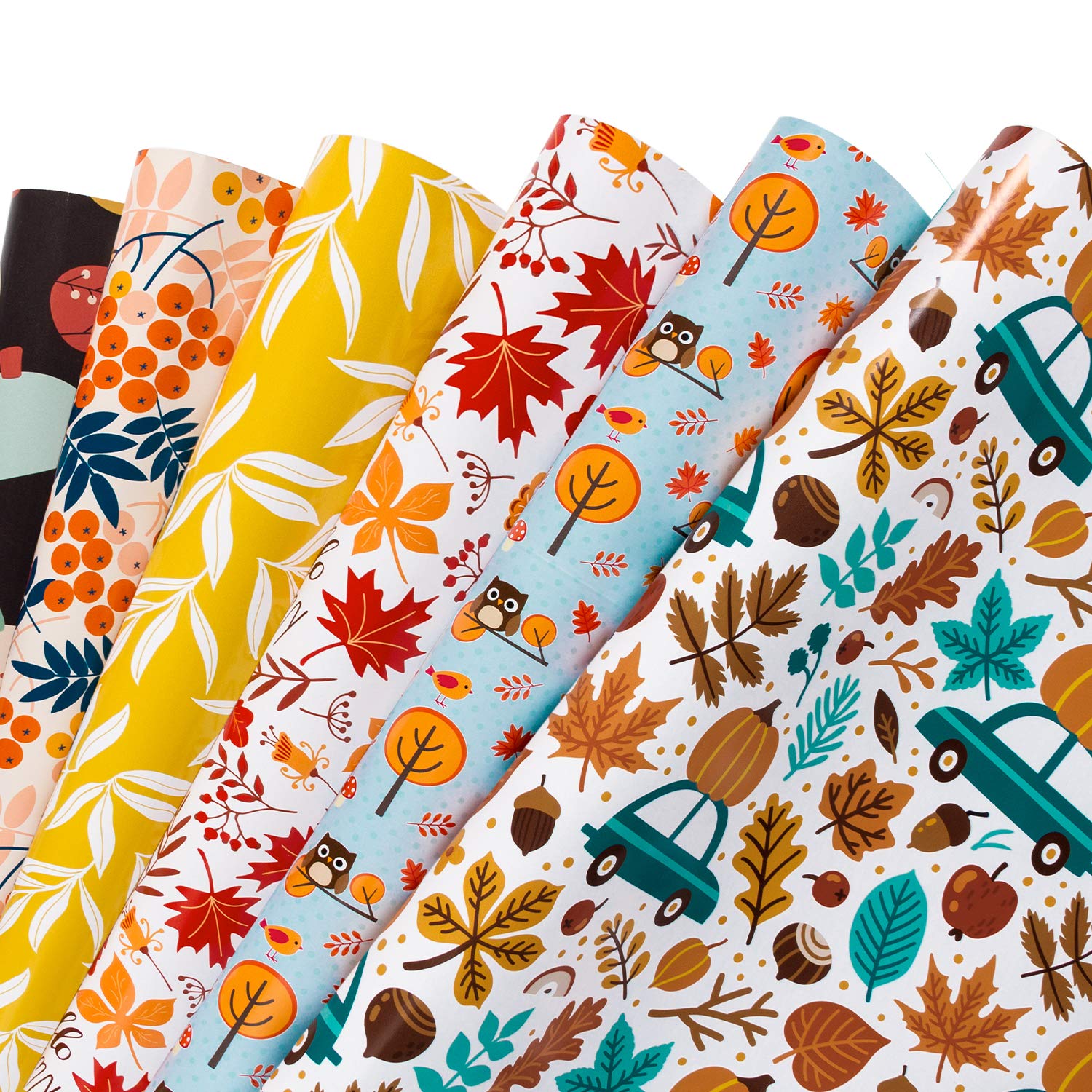 WRAPAHOLIC Wrapping Paper Sheet - Maple Leaf and Pumpkin Autumn Design for Fall Celebrating, Birthday, Holiday, Wedding, Baby Shower - 1 Roll Contains 6 Sheets - 17.5 inch X 30 inch Per Sheet