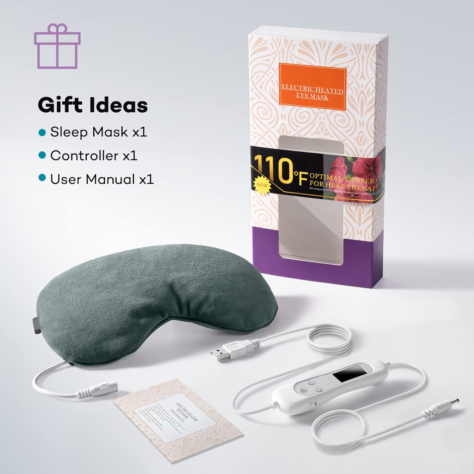 Heated Eye Mask, Warm Eye Compress Mask for Dry Eyes, USB Electric Eye Heating Pad with Temperature & Timer Control, Dry Eye Mask for Dry Eyes Blepharitis Sinus Migraine Stye MGD Puffiness Gray