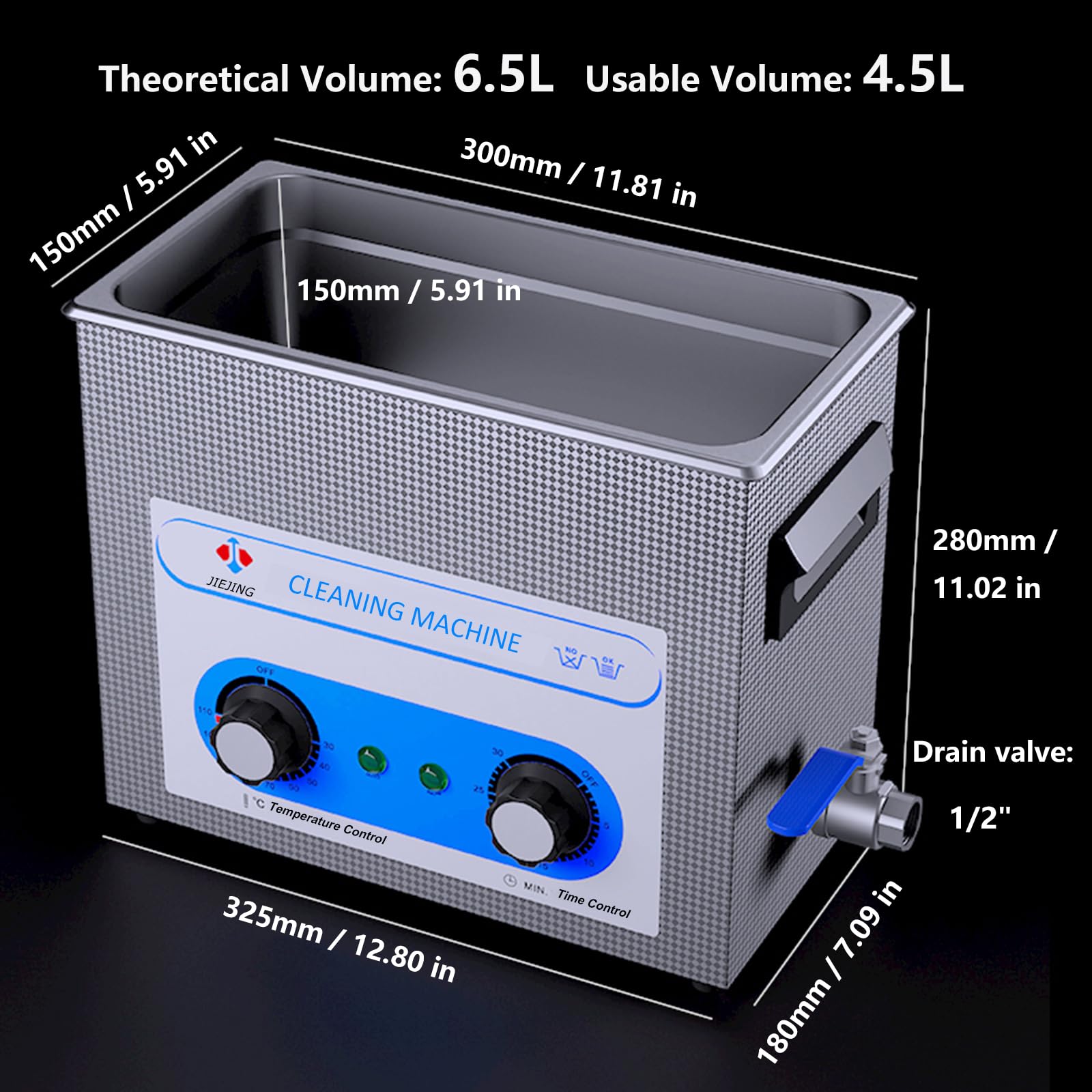 JIEJING 6.5L Jewelry Cleaner Ultrasonic Machine Knob Control Heated Sonic Cleaner Machine for Carburetor Glasses Parts etc