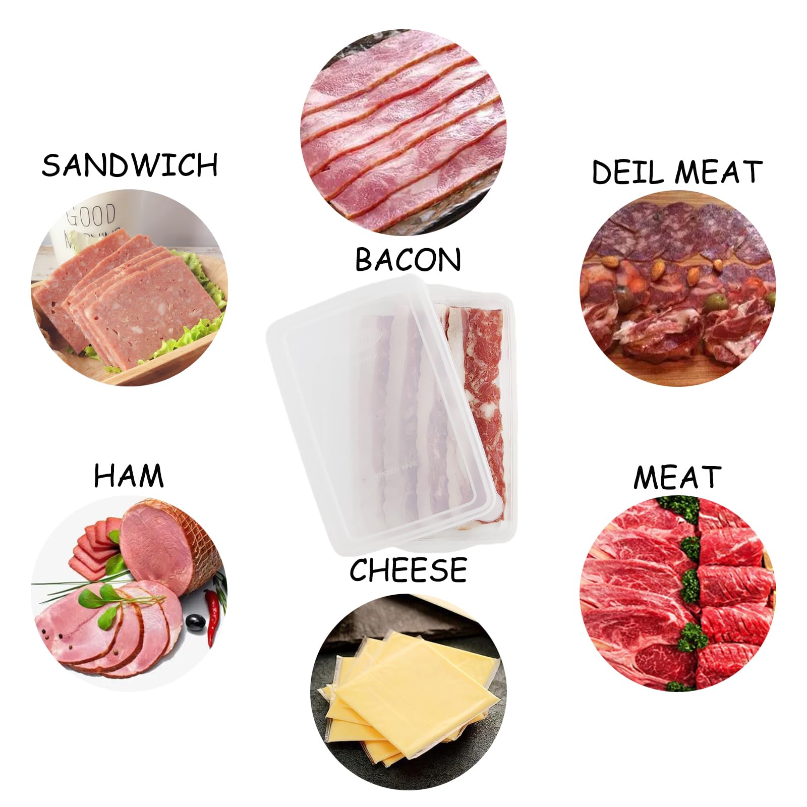 2 Pack-Bacon Keeper, Deli Meat Saver Cheese Cold Cuts Plastic Food Storage Containers with lids for Refrigerators,Lunch Box Christmas Cookie Holder Meal Prep Container