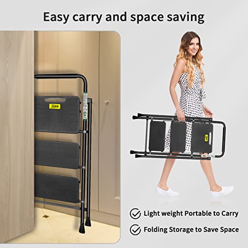 3 Step Ladder Folding Step Stool with Wide Anti-Slip Pedals and Comfort Handgrip for Kitchen Household and Office, Lightweight Capacity 500lbs Sturdy Step Ladder(Black)