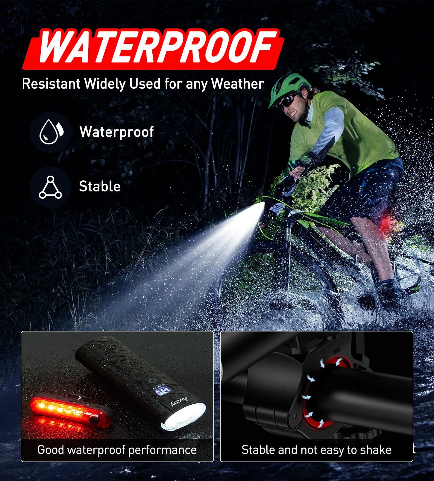 Bike Light Set USB Rechargeable - 5400mAh Bike Headlight & Taillight with Digital Display, 3 LED Super Bright 1600 Lumen 6 Lights Modes for All Bicycles, Road, Mountain, Night Riding