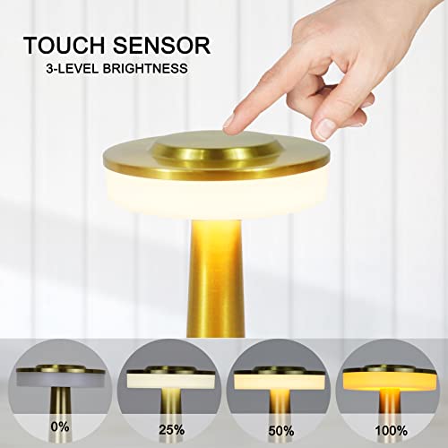 Orstarry 2 Pack Table Lamp, Portable LED Table Lamp, Rechargeable Table Lamp with 3 Brightness Touch Lights for Restaurant/Bedroom/Bar/Outdoor Party/Camping/Coffee Shop Night Lights(Gold)
