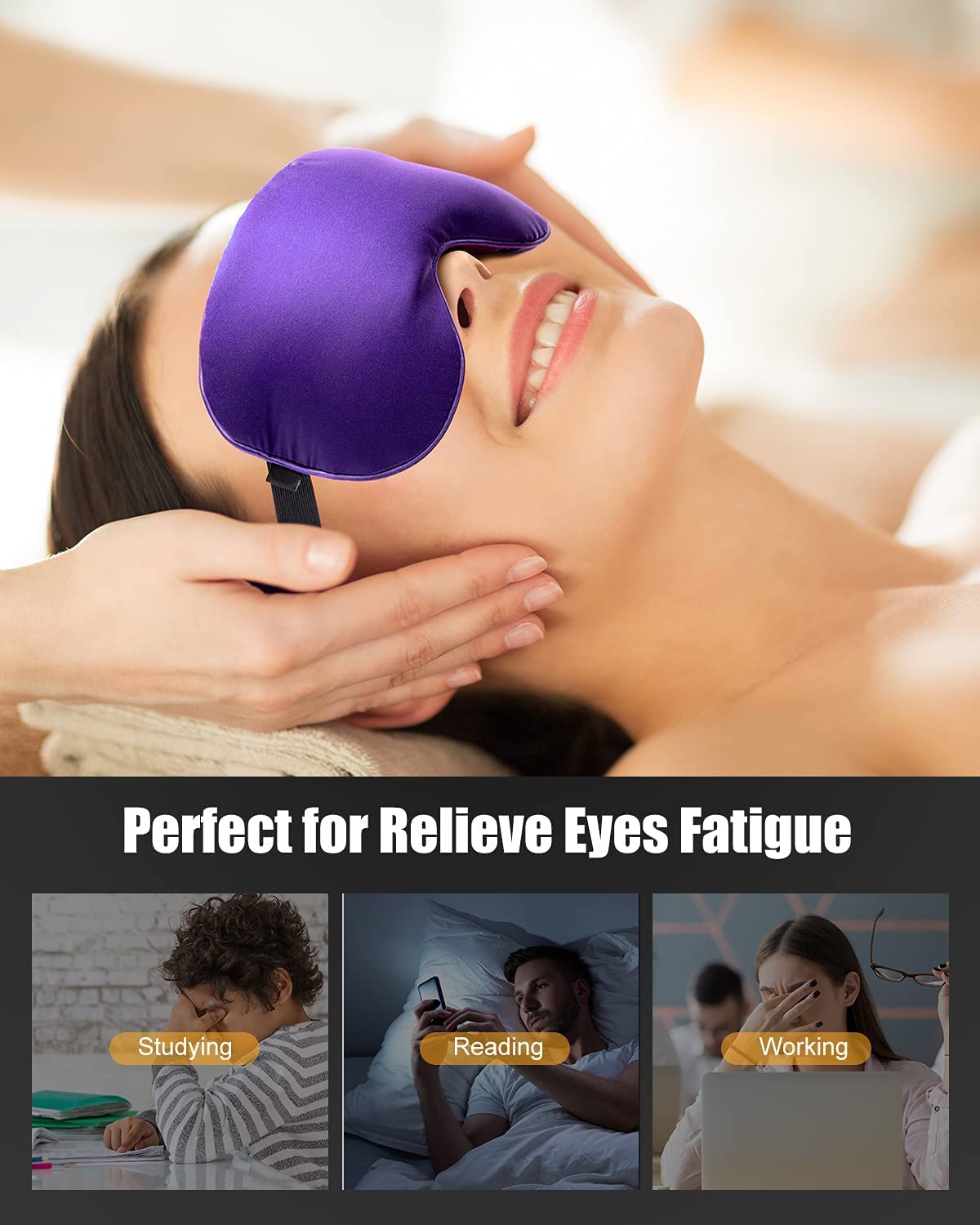 YFONG Lavender Eye Mask, Warm Eye Compress Mask for Dry Eyes, Weighted Eye Masks with Adjustable Strap, Reusable & Comfortable Eye Cover for Puffy Eyes Migraine Sinus Pain-Violet