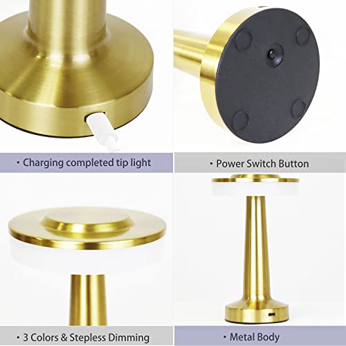 Orstarry 2 Pack Table Lamp, Portable LED Table Lamp, Rechargeable Table Lamp with 3 Brightness Touch Lights for Restaurant/Bedroom/Bar/Outdoor Party/Camping/Coffee Shop Night Lights(Gold)
