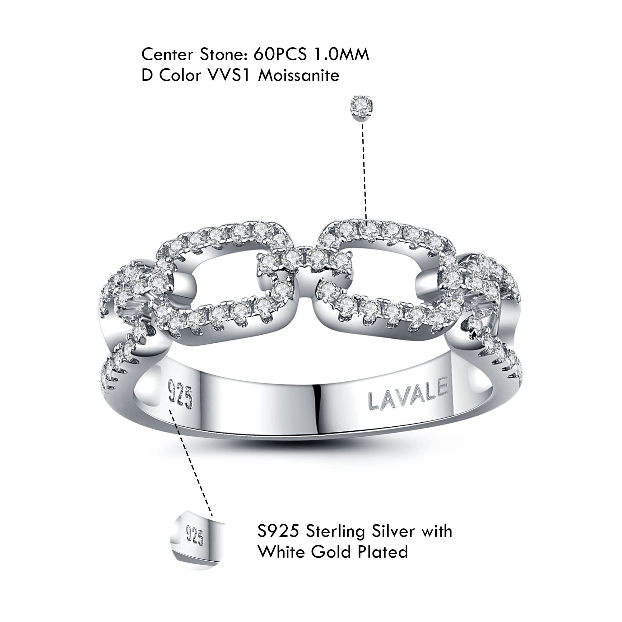 LAVALE Moissanite Wedding Band for Women,Twist Link D Color VVS1 Lab Created Diamond Rings,Half Eternity Stackable Band Ring,S925 Sterling Silver Chain Link Ring, 9, Metal, Moissanite