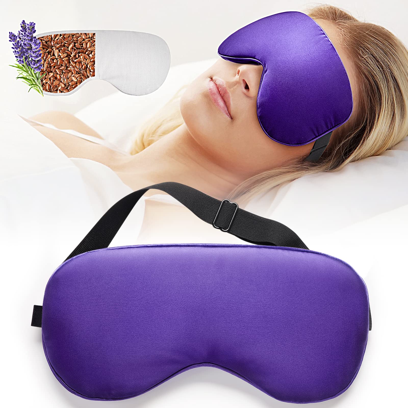 YFONG Lavender Eye Mask, Warm Eye Compress Mask for Dry Eyes, Weighted Eye Masks with Adjustable Strap, Reusable & Comfortable Eye Cover for Puffy Eyes Migraine Sinus Pain-Violet