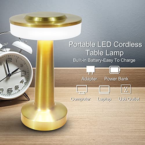 Orstarry 2 Pack Table Lamp, Portable LED Table Lamp, Rechargeable Table Lamp with 3 Brightness Touch Lights for Restaurant/Bedroom/Bar/Outdoor Party/Camping/Coffee Shop Night Lights(Gold)