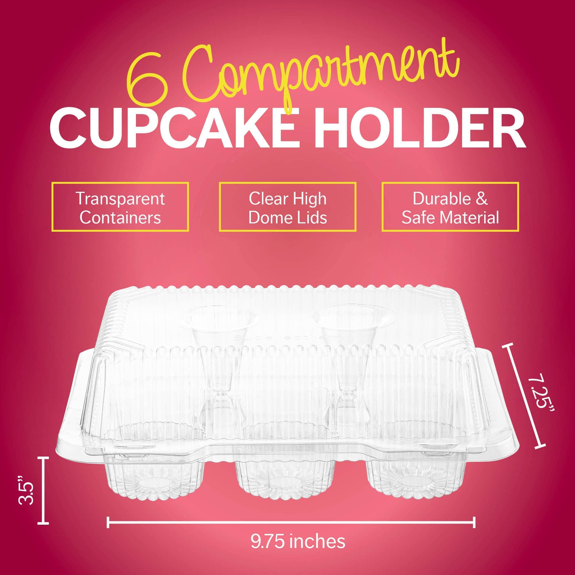 Plastic Cupcake Containers Boxes | 6 Compartment – 40 Pack | Disposable High Dome Dozen Cupcake Holder With Lid Bulk | Extra Sturdy Stackable Cupcake Boxes | Durable Muffin Packaging Transporter To Go
