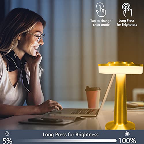 Orstarry 2 Pack Table Lamp, Portable LED Table Lamp, Rechargeable Table Lamp with 3 Brightness Touch Lights for Restaurant/Bedroom/Bar/Outdoor Party/Camping/Coffee Shop Night Lights(Gold)
