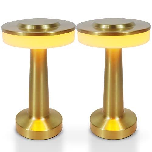 Orstarry 2 Pack Table Lamp, Portable LED Table Lamp, Rechargeable Table Lamp with 3 Brightness Touch Lights for Restaurant/Bedroom/Bar/Outdoor Party/Camping/Coffee Shop Night Lights(Gold)