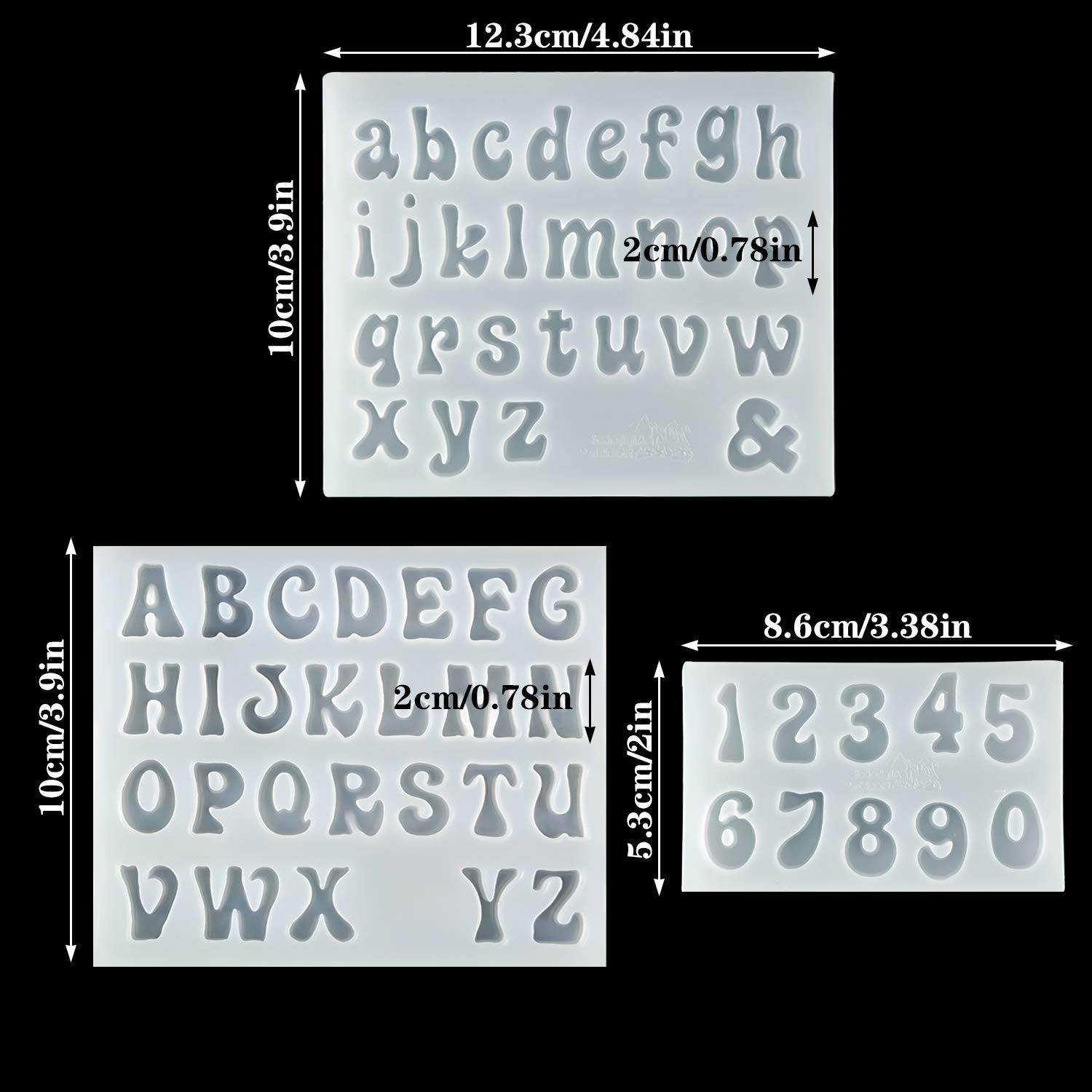 Palksky 3Pcs Mini Letter Resin Molds - Small Silicone Number Alphabet Epoxy Casting Mold for DIY Keychain Pendant Earring Jewelry, Gummy Candy Chololate Cake Decoration