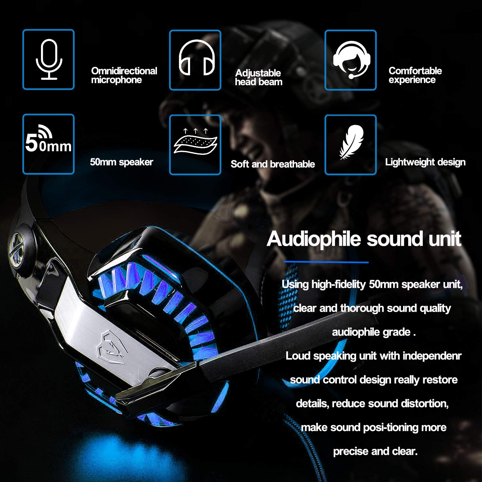 SVYHUOK Wired Pro Gaming Headset with Mic for Xbox one PC PS4, Noise Cancelling Over Ear Gaming Headphones, Stereo Bass Surround Sound, LED Light, MacBook Laptop Game Earphone Accessories
