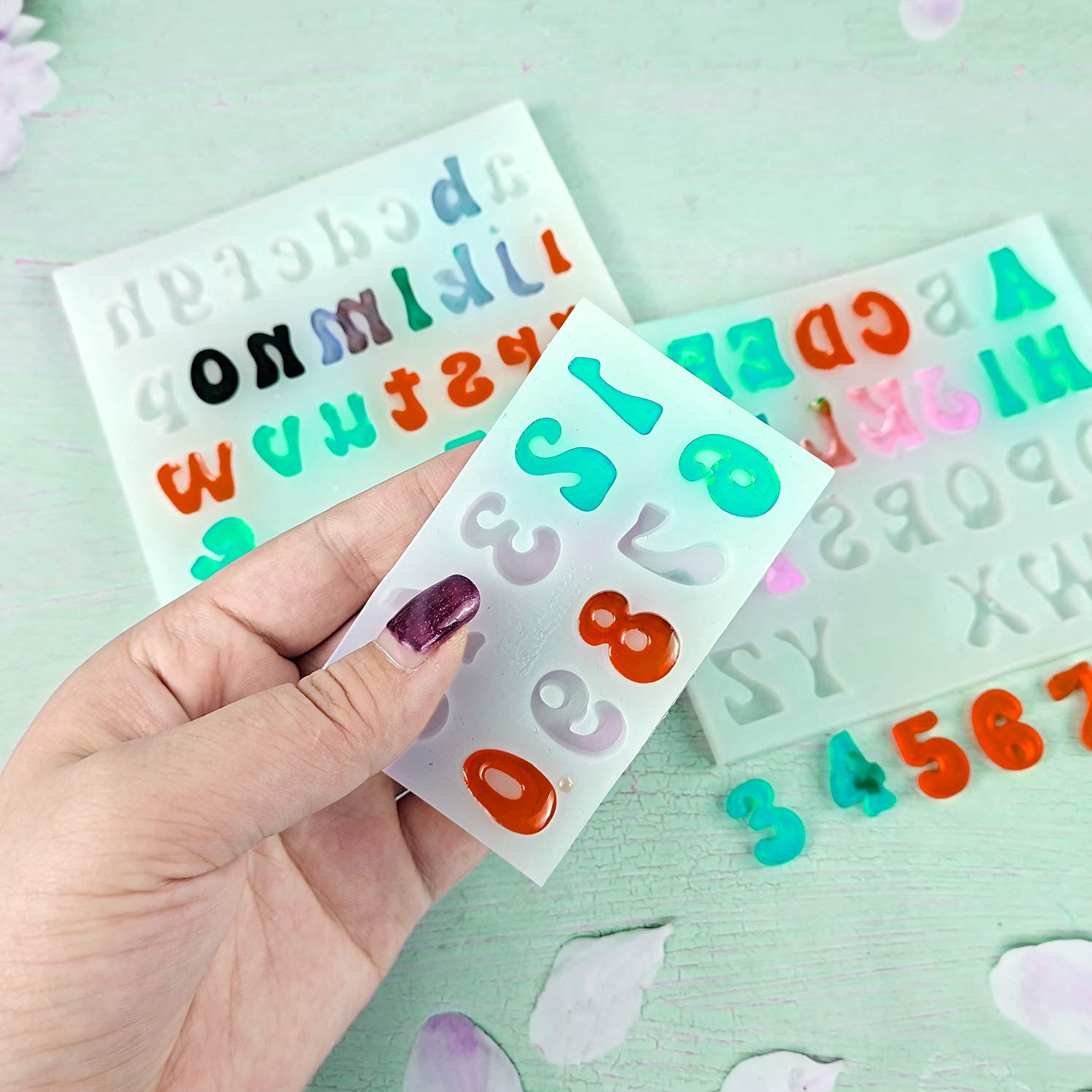 Palksky 3Pcs Mini Letter Resin Molds - Small Silicone Number Alphabet Epoxy Casting Mold for DIY Keychain Pendant Earring Jewelry, Gummy Candy Chololate Cake Decoration