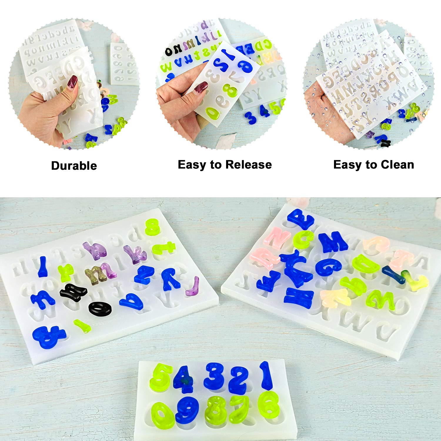 Palksky 3Pcs Mini Letter Resin Molds - Small Silicone Number Alphabet Epoxy Casting Mold for DIY Keychain Pendant Earring Jewelry, Gummy Candy Chololate Cake Decoration