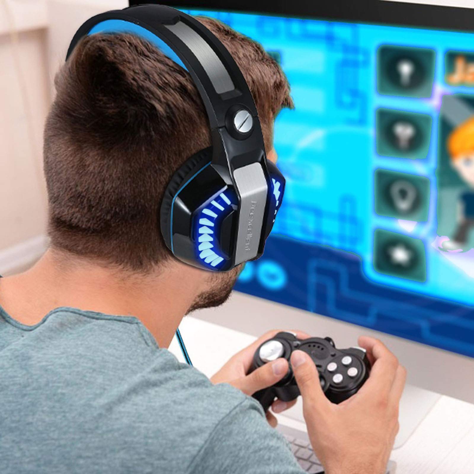 SVYHUOK Wired Pro Gaming Headset with Mic for Xbox one PC PS4, Noise Cancelling Over Ear Gaming Headphones, Stereo Bass Surround Sound, LED Light, MacBook Laptop Game Earphone Accessories