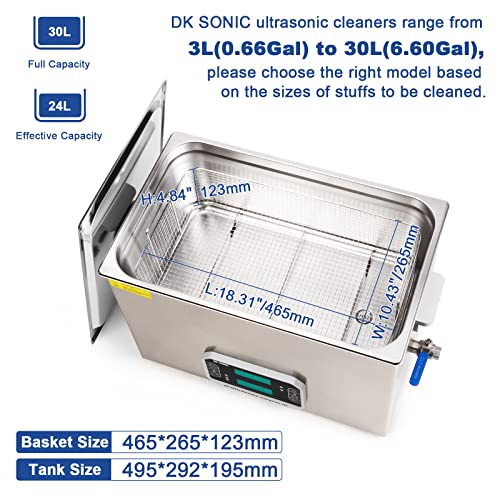 DK SONIC Touch Ultrasonic Cleaner with Heater,Digital Timer and Basket Multiple Cleaning Mode for Lab Tools, Metal Parts, Carburetor, Auto Parts, Engine Parts, etc (30L, 110V)