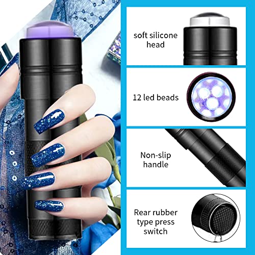 DOUITH Mini UV LED Nail Lamp for Gel Nails with 12 LED, Portable Gel LED UV Nail Lamp with Silicone Nail Stamper, Battery-Powered Gel Cure Lamp Stainless Steel Manicure Tool