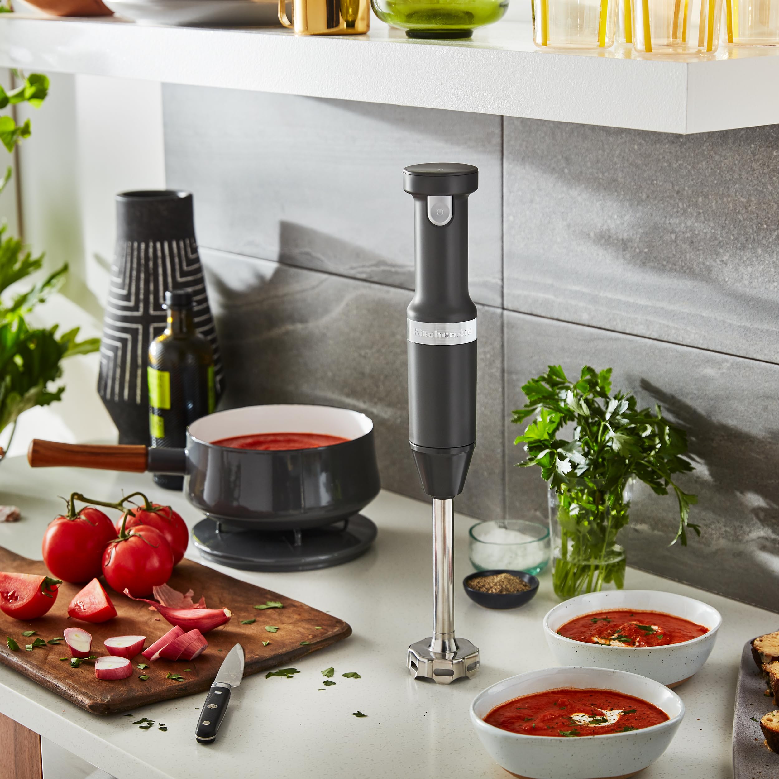 KitchenAid Cordless Variable Speed Hand Blender with Chopper and Whisk Attachment - KHBBV83, Matte Charcoal Grey