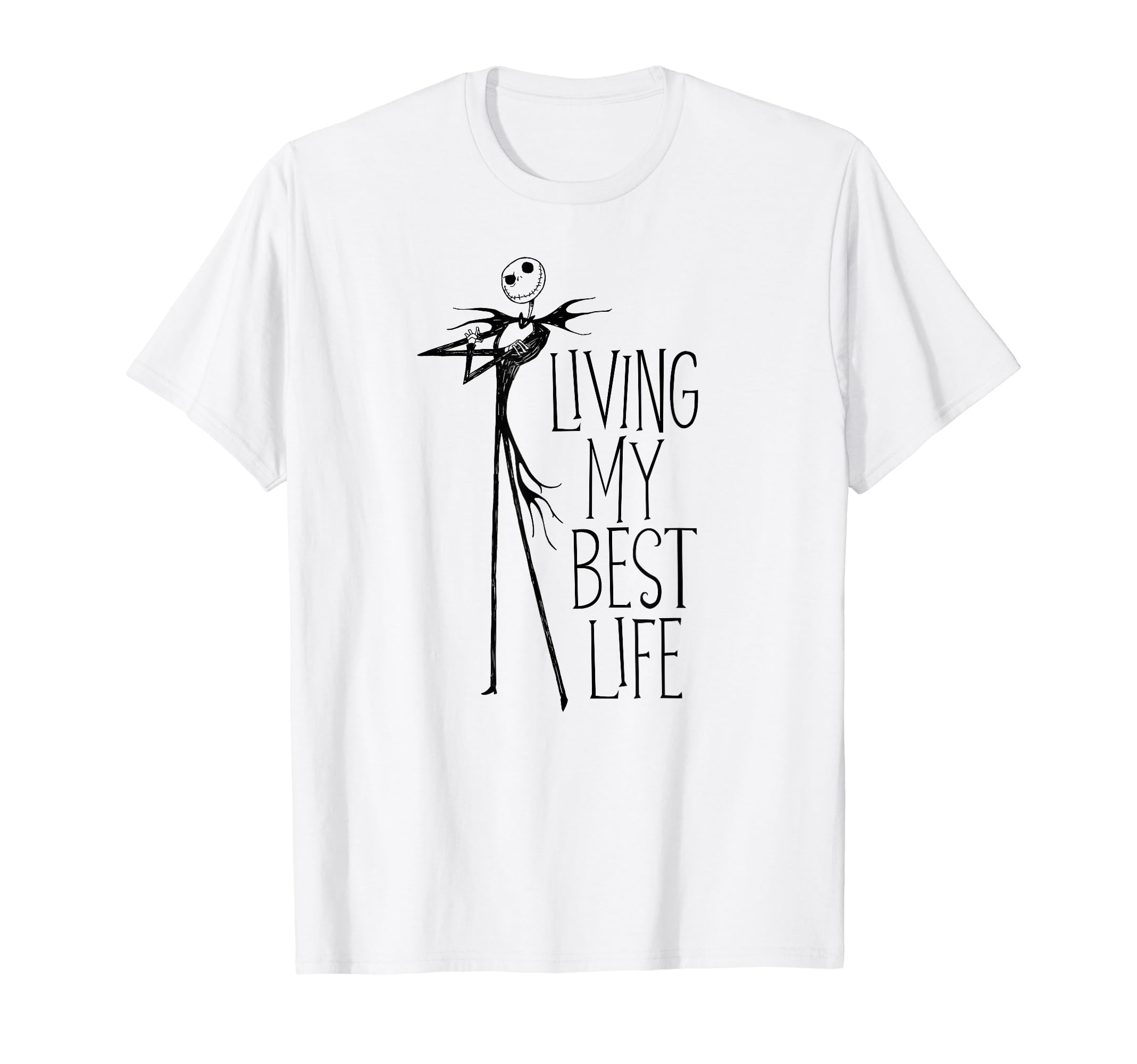 Amazon Essentials Men's Nightmare Before Christmas Jack Living My Best Life T-Shirt, White Graphic Print, Small