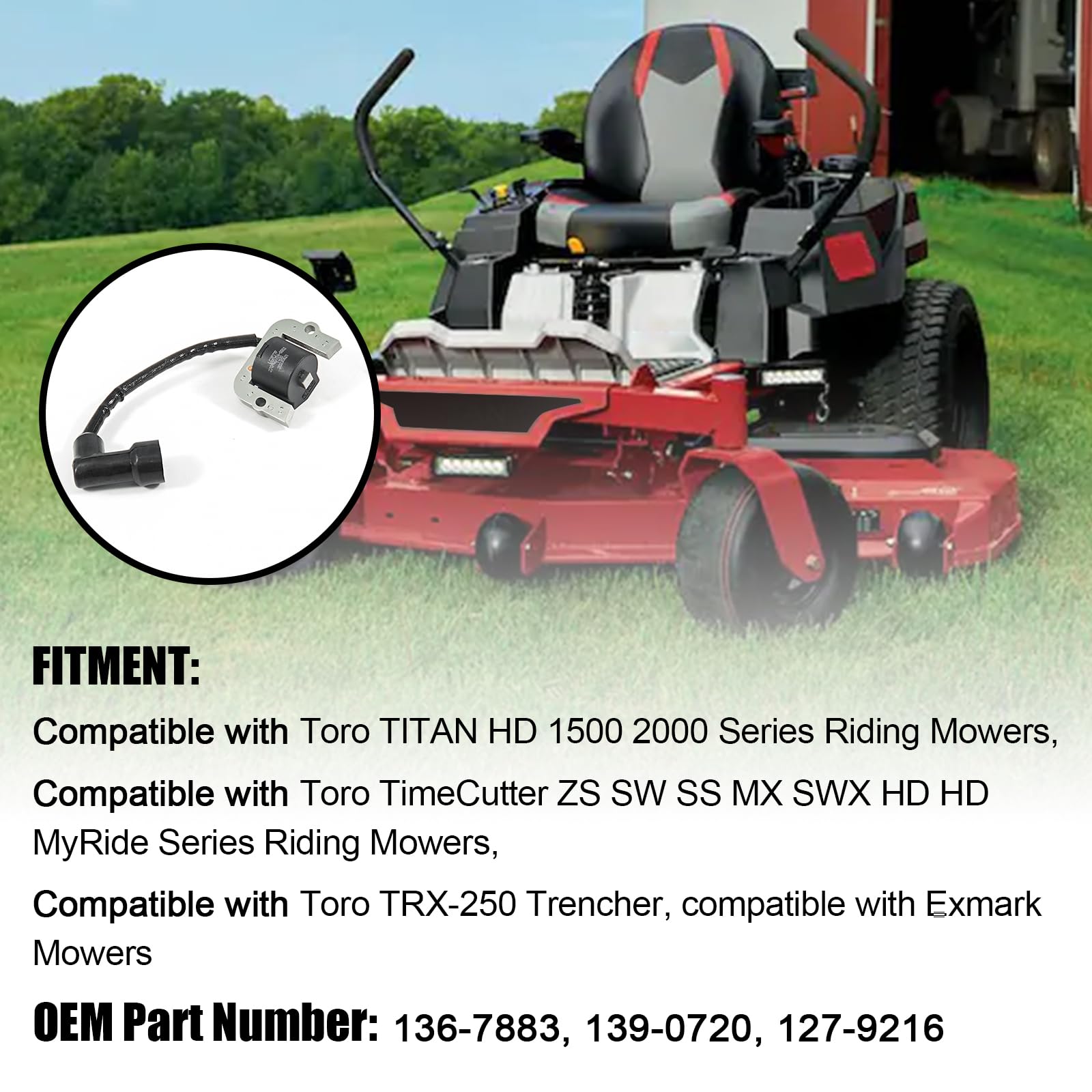 TEMSONE 136-7883 2pcs Ignition Coil Module Compatible with Toro & Titan Exmark Series Riding Lawn Mowers Replace# 139-0720 127-9216
