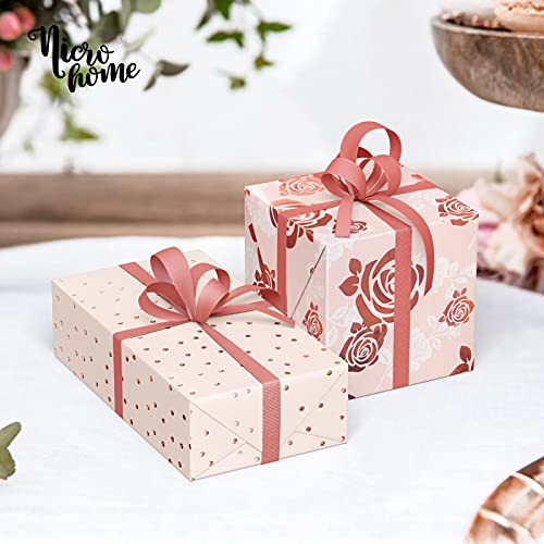 NICROHOME Metallic Rose Gift Wrapping Paper, 2PCS 20 X 28 Inch Pink Tissue Paper for Packaging, Floral Wrapping Paper with Modern Gold Polka Dot for Wedding, Birthday, DIY Craft