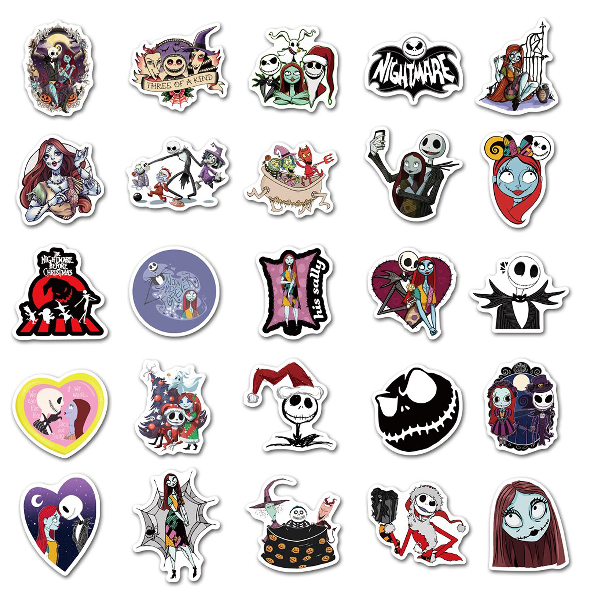 Nightmare Before Christmas Stickers, Halloween Stickers 50 Pack, Cute Vinyl Waterproof Stickers Decals for Laptop, Water Bottles, Guitar, Skateboard Stickers for Teens