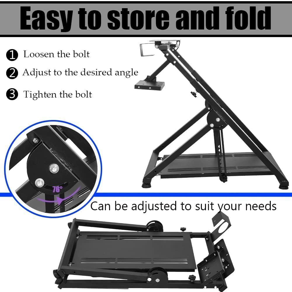 Supllueer Foldable Steering Wheel Stand Fit for Logitech Thrustmaster Fanatec G923 G25 G27 G29 G920 T248 T300RS T300 T500 X Shape Sim Racing Stand Racing Simulator, No Shifter Handbrake Wheel Pedal