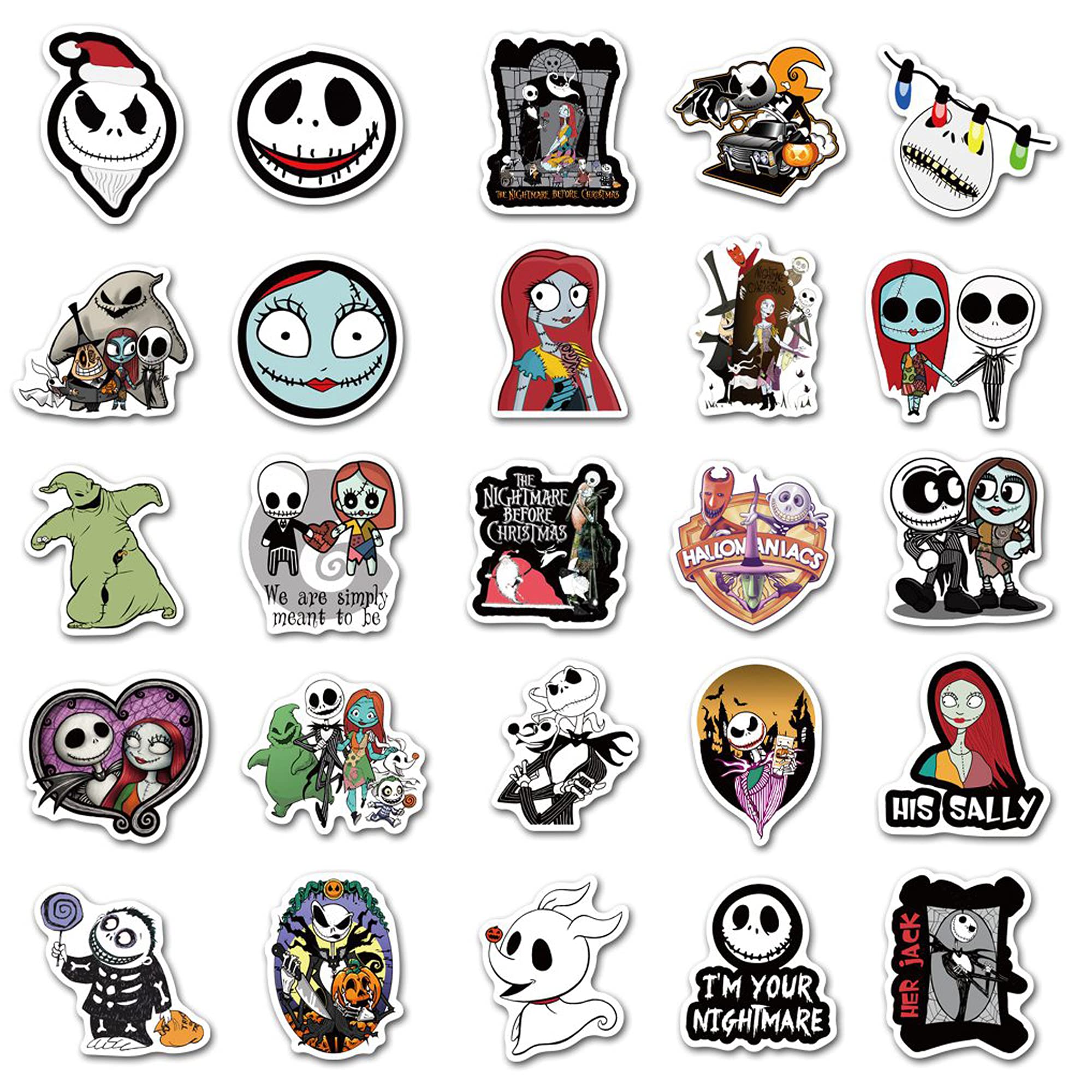 Nightmare Before Christmas Stickers, Halloween Stickers 50 Pack, Cute Vinyl Waterproof Stickers Decals for Laptop, Water Bottles, Guitar, Skateboard Stickers for Teens