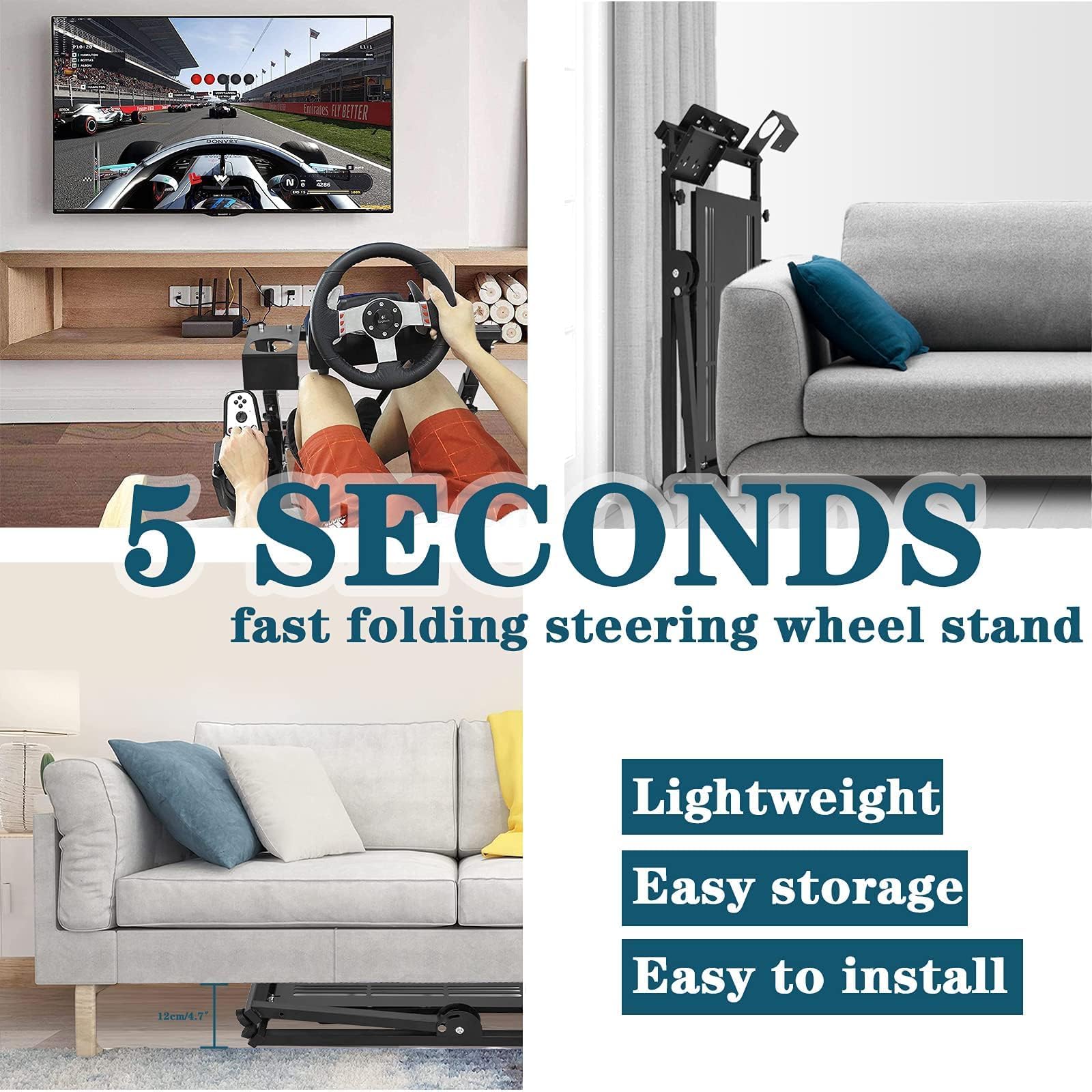 Supllueer Foldable Steering Wheel Stand Fit for Logitech Thrustmaster Fanatec G923 G25 G27 G29 G920 T248 T300RS T300 T500 X Shape Sim Racing Stand Racing Simulator, No Shifter Handbrake Wheel Pedal