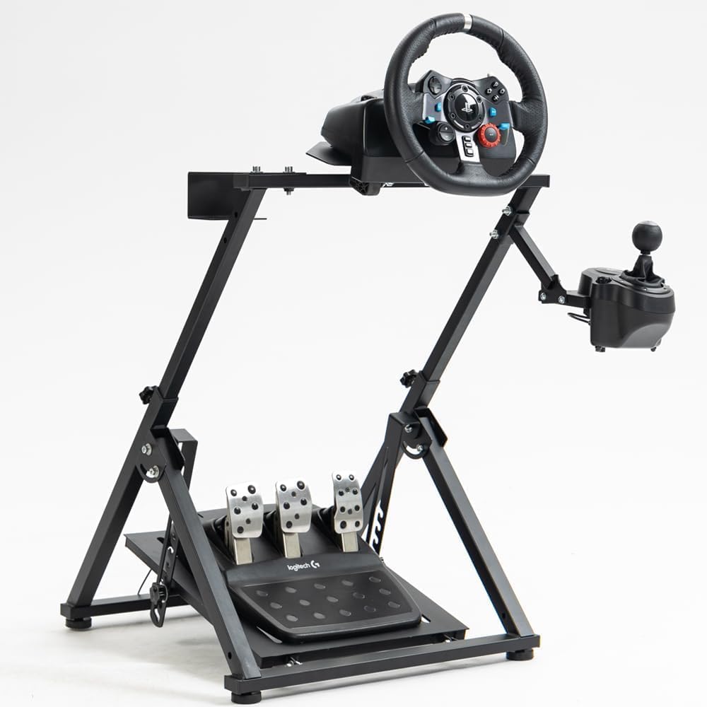 Supllueer Foldable Steering Wheel Stand Fit for Logitech Thrustmaster Fanatec G923 G25 G27 G29 G920 T248 T300RS T300 T500 X Shape Sim Racing Stand Racing Simulator, No Shifter Handbrake Wheel Pedal