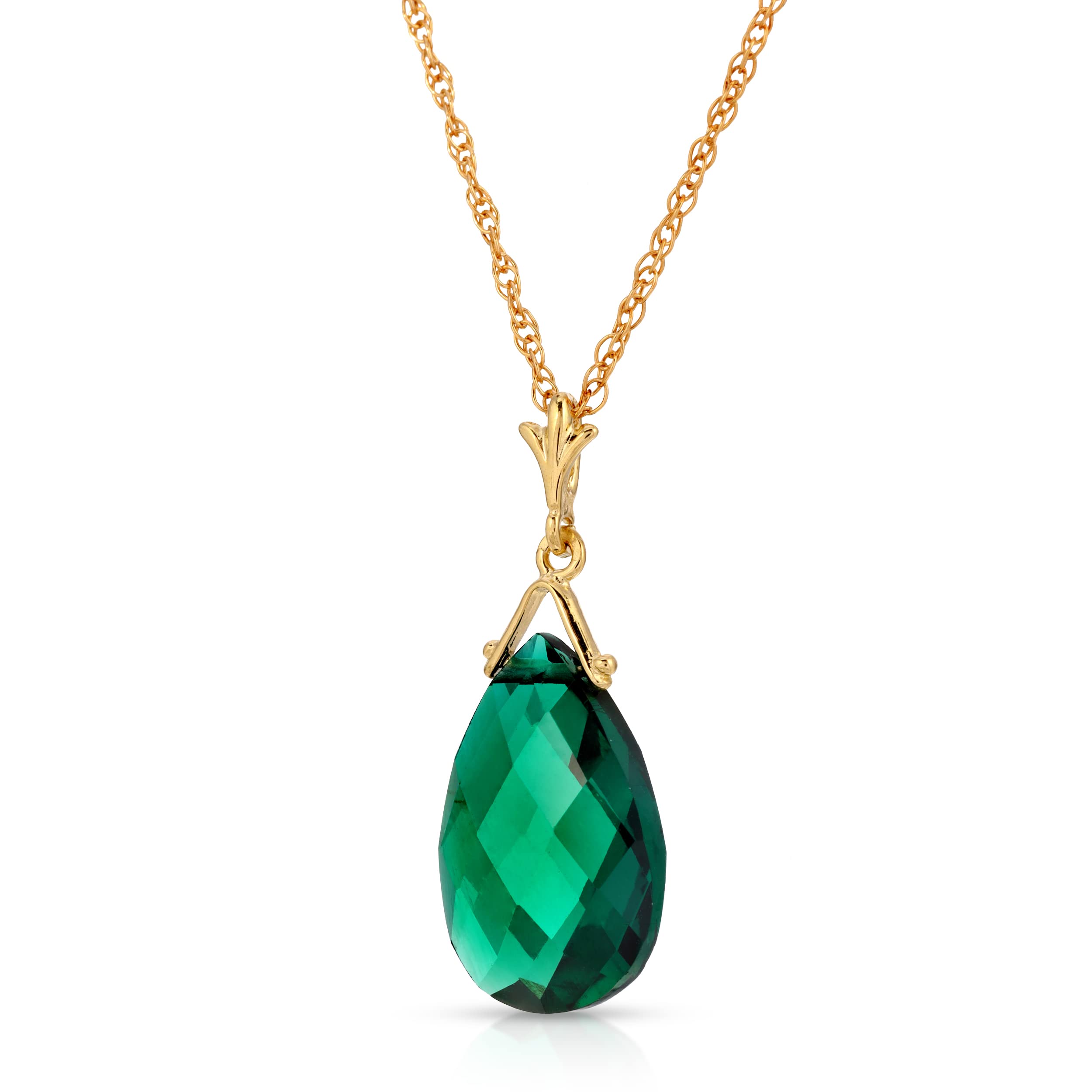 Galaxy Gold GG Size 18 inch 14K Solid Yellow Gold Necklace With Lab. Grown Briolette Checkerboard Cut Emerald