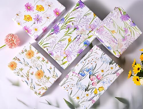 Sikiweiter Floral Wrapping Paper - Floral Gift Wrap for Wedding Mothers Day Birthday, 8 Sheets Wildflower Wrapping Paper, 19.7 x 27.6 Inches Per Sheet