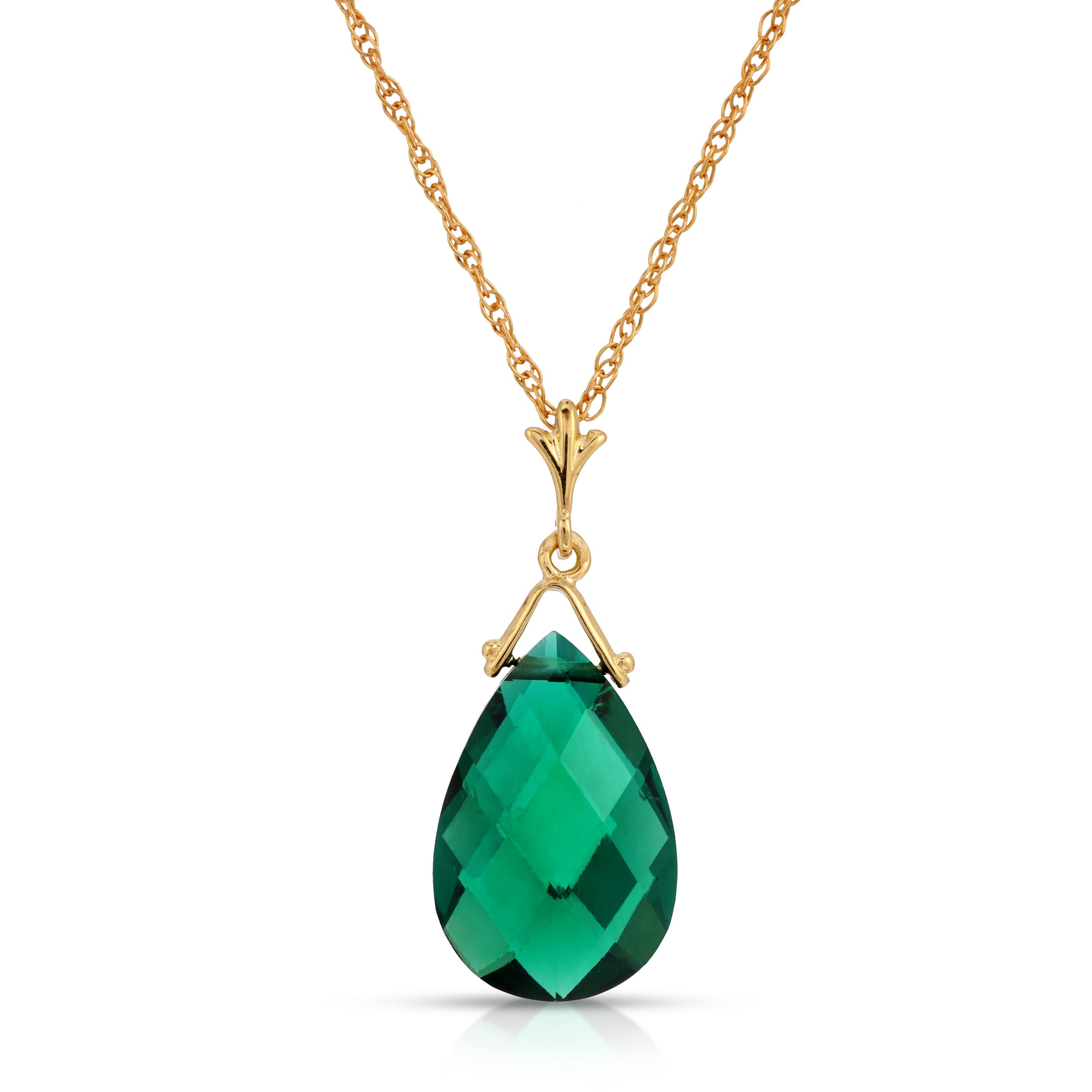 Galaxy Gold GG Size 18 inch 14K Solid Yellow Gold Necklace With Lab. Grown Briolette Checkerboard Cut Emerald