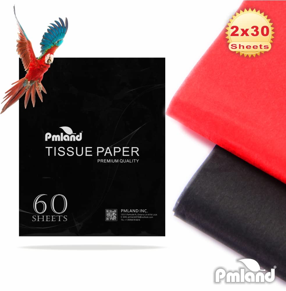 PMLAND Premium Quality Gift Wrapping Paper - Black and Red - 20 Inches x 26 Inches 60 Sheets