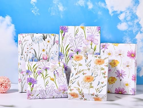 Sikiweiter Floral Wrapping Paper - Floral Gift Wrap for Wedding Mothers Day Birthday, 8 Sheets Wildflower Wrapping Paper, 19.7 x 27.6 Inches Per Sheet