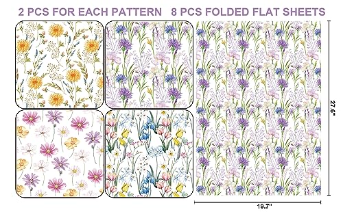 Sikiweiter Floral Wrapping Paper - Floral Gift Wrap for Wedding Mothers Day Birthday, 8 Sheets Wildflower Wrapping Paper, 19.7 x 27.6 Inches Per Sheet