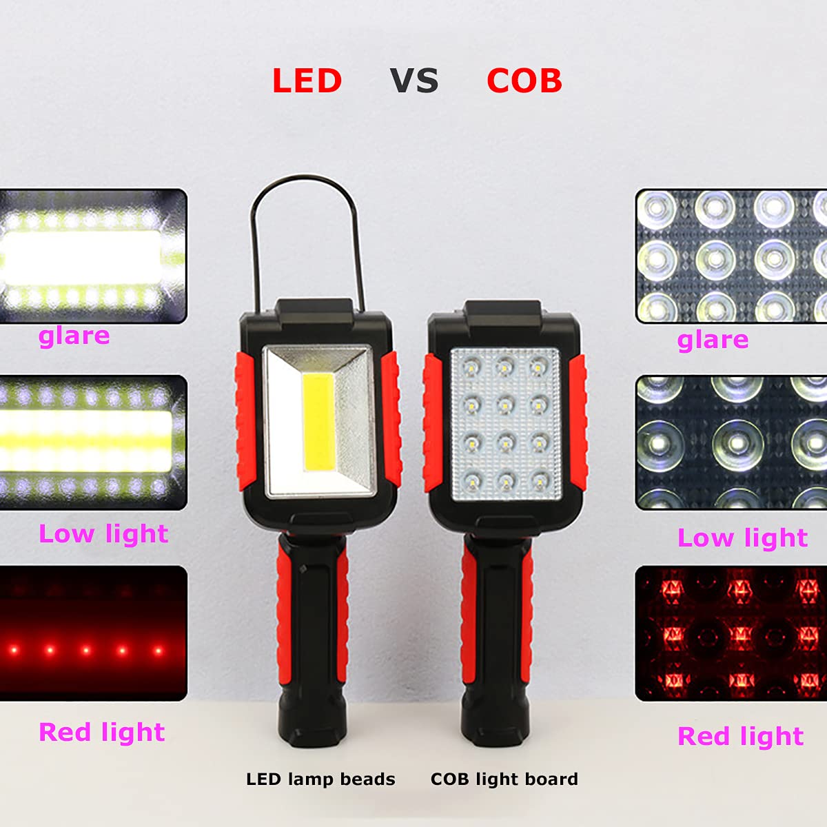Pocketman Portable LED Work Light Magnetic Flashlight Repair Work Lamp Red Light Torch Hanging Hook Lanterna (LED)