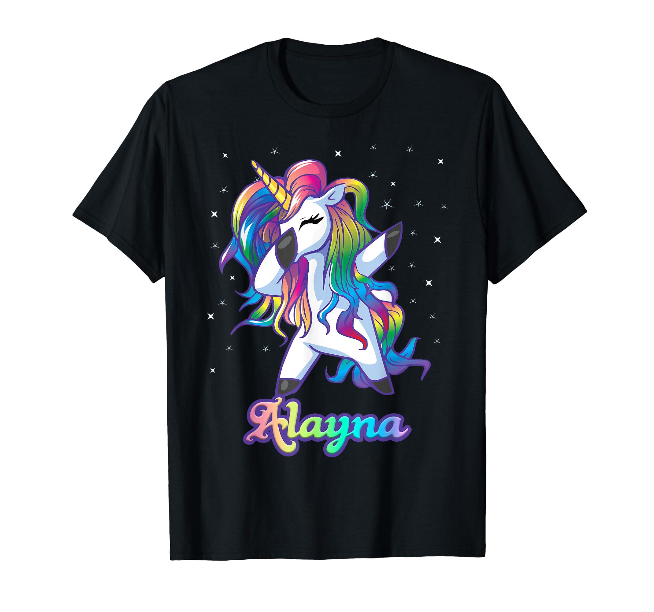 ALAYNA Name Personalized Custom Rainbow Unicorn Dabbing T-Shirt