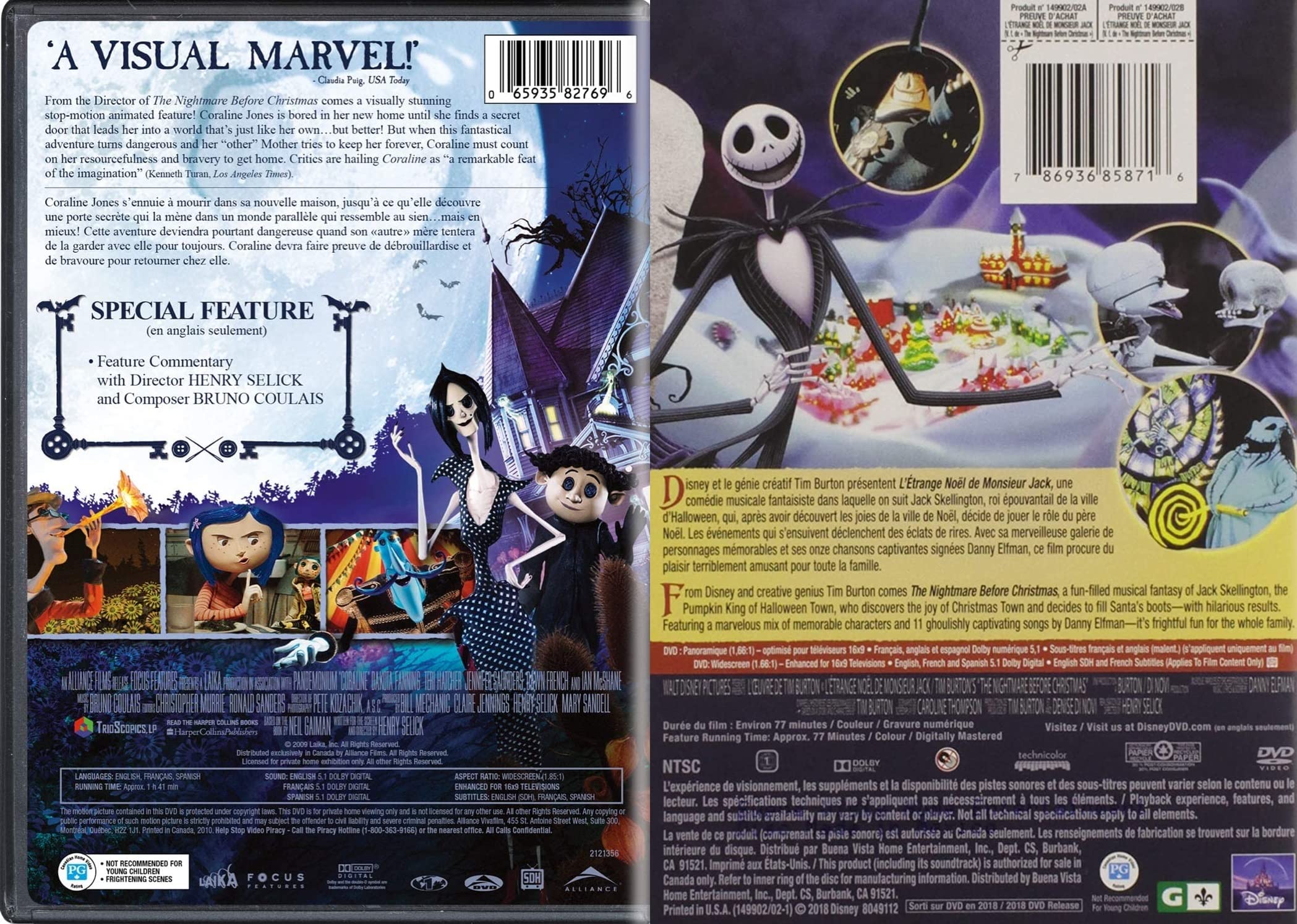 Coraline & The Nightmare Before Christmas (Animated Movies DVD 2-Pack)