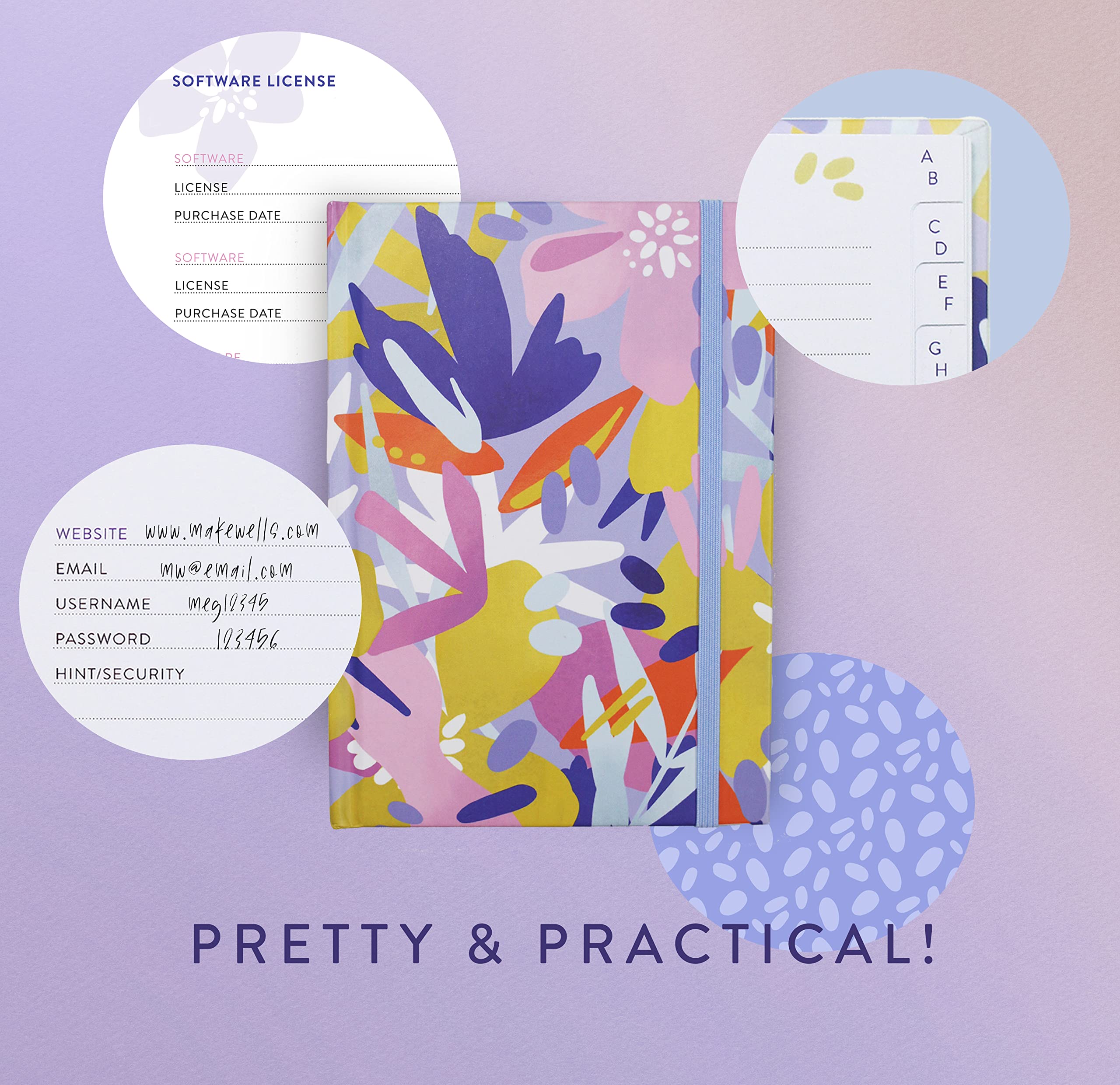Password Book with Alphabetical Tabs - Hardcover Abstract Florals - 5 x 7 inches - Beautiful Password Organizer - Password Keeper Book for Internet Details - Internet password book