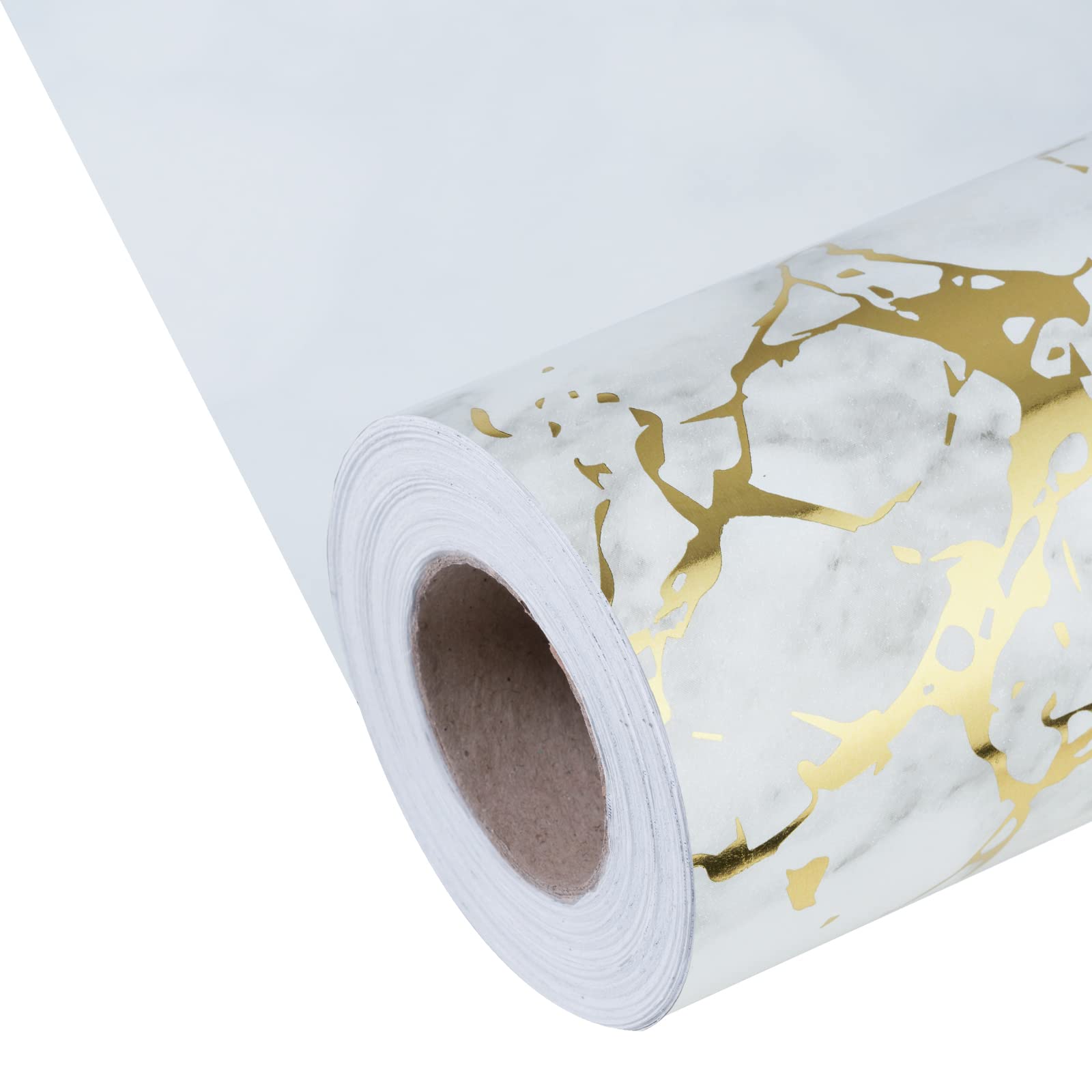 WRAPAHOLIC Wrapping Paper Roll - Mini Roll - 17 Inch X 33 Feet - White Marble with Gold Foil Design, Perfect for Birthday, Holiday, Wedding, Baby Shower
