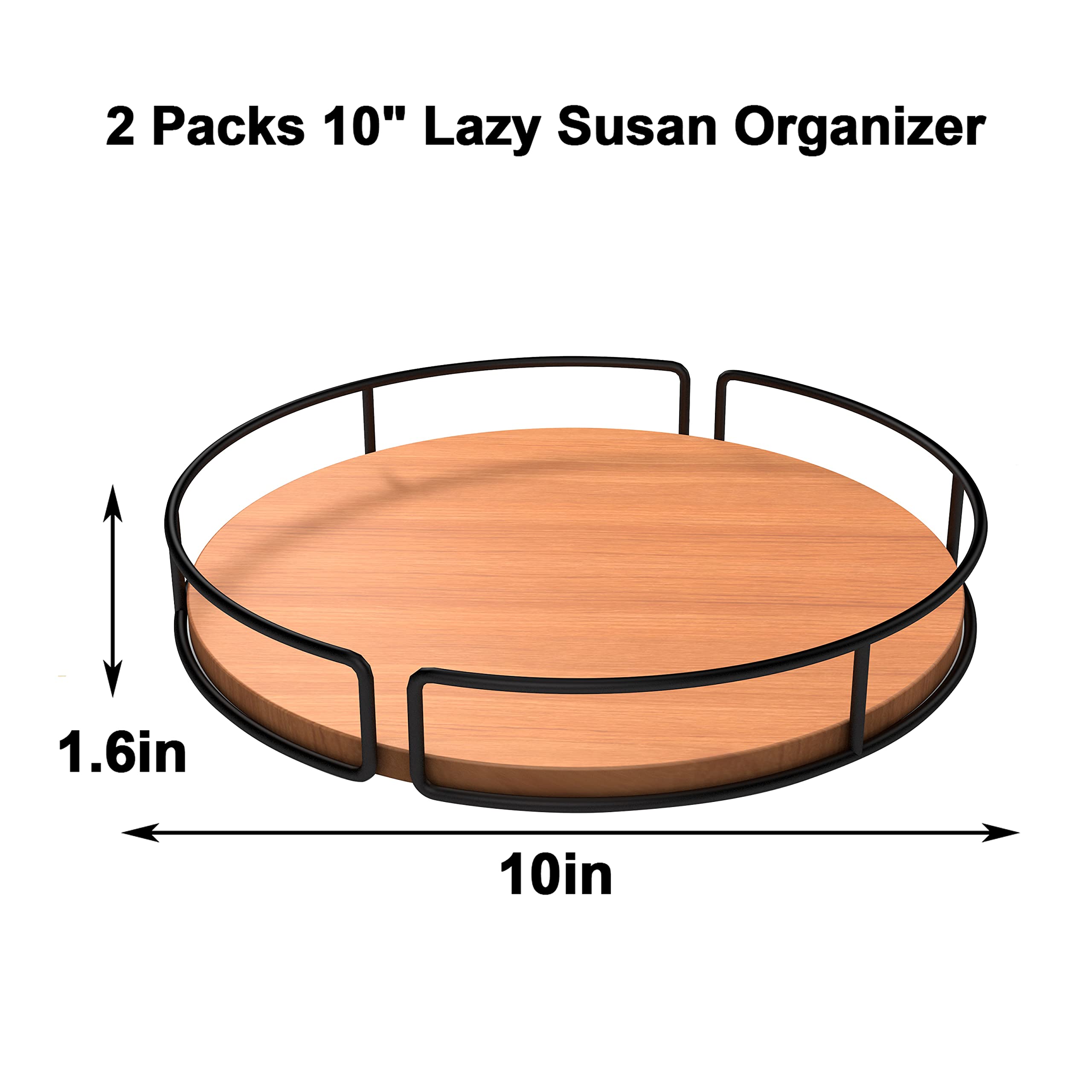 Set of 2, 10 Inch Lazy Susan Organizer - Non-Skid Wood Turntable Organizer for Cabinet, Pantry, Kitchen Countertop, Refrigerator, Spice Rack
