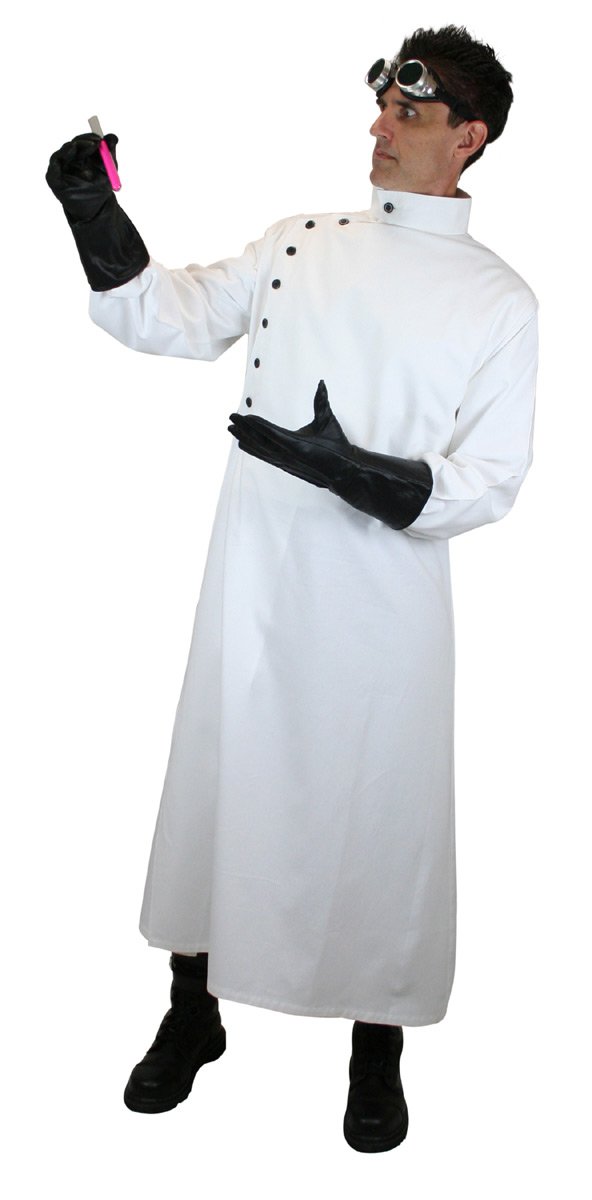 Historical Emporium Men's Cotton Twill Mad Scientist Howie Lab Coat, Victorian Steampunk Halloween Costume Cosplay S White