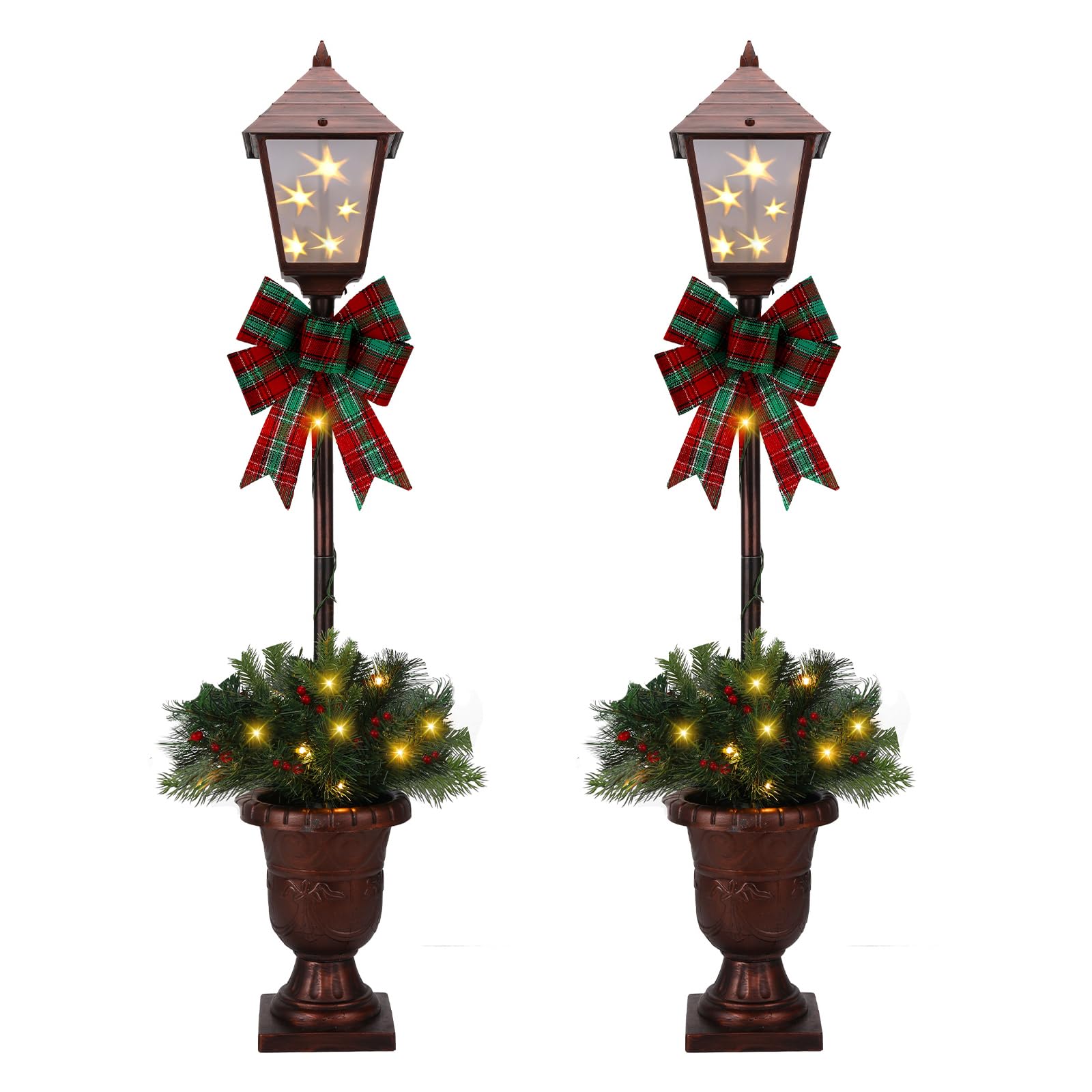GREATDAY 2Pack 3.5-Foot Christmas Decorated Pre-Lit Lamp Post with 20 LED Lights with Timer by Batteries Operated for Front Door, Entryway, Patio Porch Home Decorations,Indoor&Outdoor use