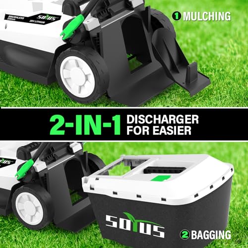 SOYUS Lawn Mower, 13-Inch 20V Electric Lawn Mowers Cordless with Brushless Motor, 5-Position Height Adjustment, Includes 30L Collection Bag, 4.0Ah Battery and Charger