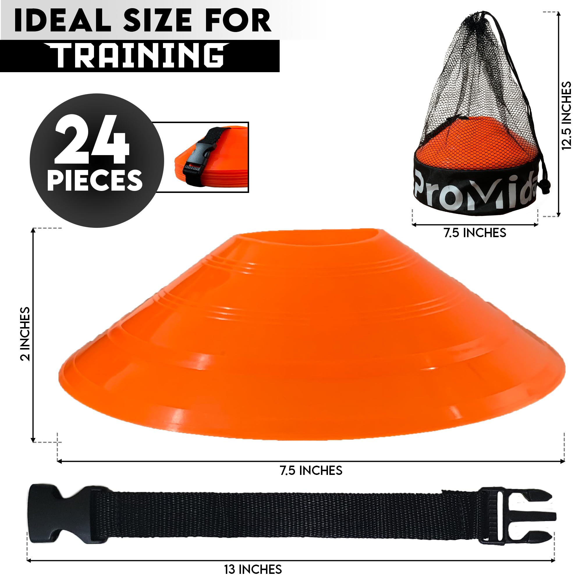 24 Pcs Soccer Cones for Training - with Mesh Bag & Strap - Flexible & Heavy Duty - Best for Football, Basketball & Running Drills - Premium Quality Soccer Training Cones Sports