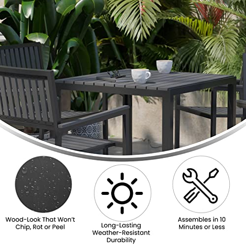 Flash Furniture Harris Commercial Set 4 Metal Chairs Backs and Seats-Square Table with Poly Resin Top, 5 Piece, Black